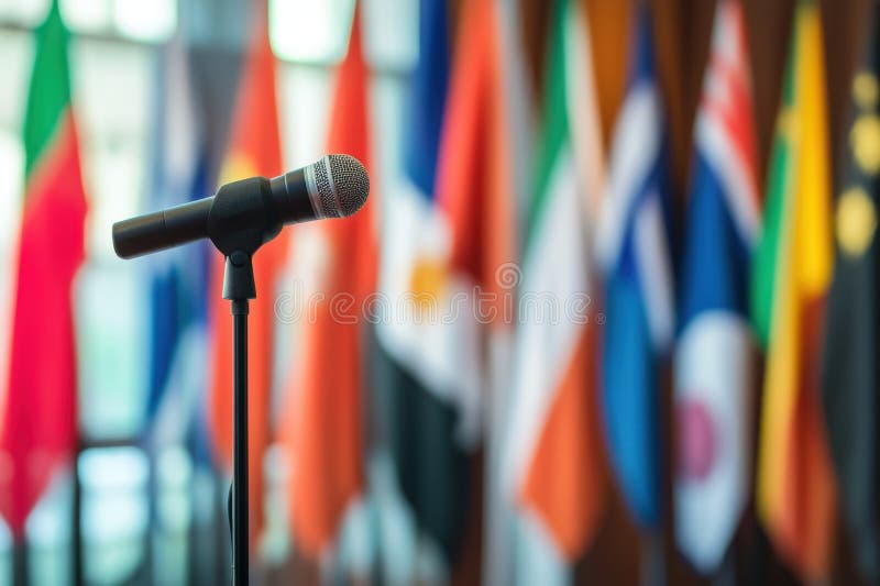 Microphone Stands Ready for Speakers at an International Conference ...