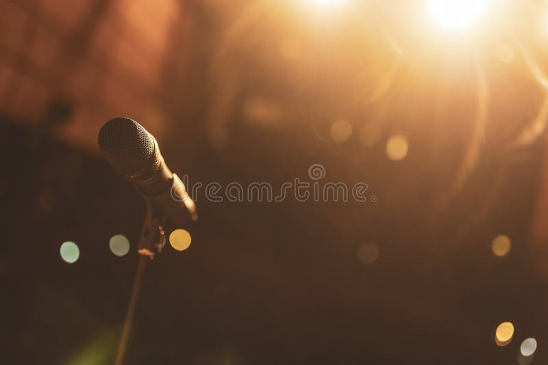 Microphone Stands Stage Waiting Singer Under Warm Lights Stock Photos ...