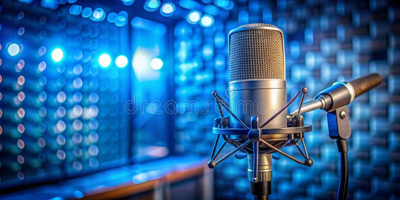 Microphone in Studio with Blue Lights, Music, Audio, Recording, Studio ...