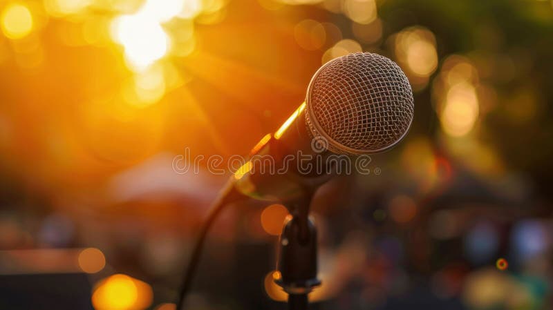 Microphone at Sunset with Bokeh Background. Generative Ai Stock ...