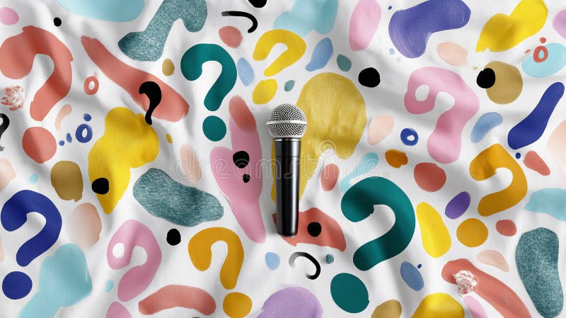 Microphone Surrounded by Colorful Question Marks Stock Illustration ...