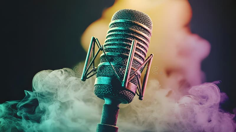 Microphone Surrounded by Colorful Smoke Effects Stock Illustration ...