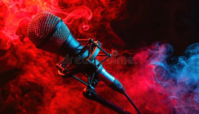 A Microphone in Swirling Red and Blue Smoke Creates a Captivating ...