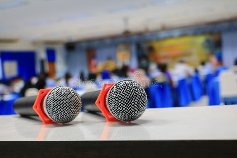 Microphone on the Table in Conference Room Stock Photo - Image of ...