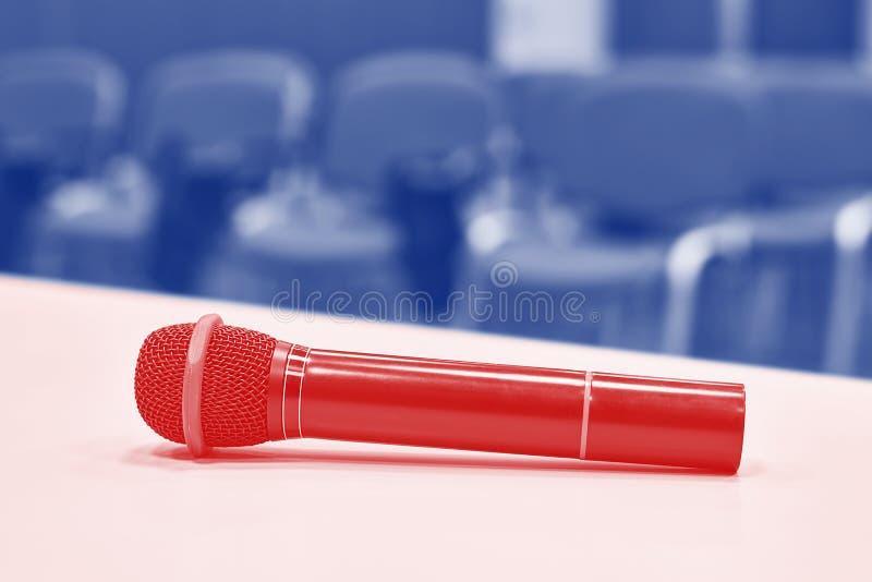 Microphone on the Table in Empty Auditorium Stock Image - Image of ...