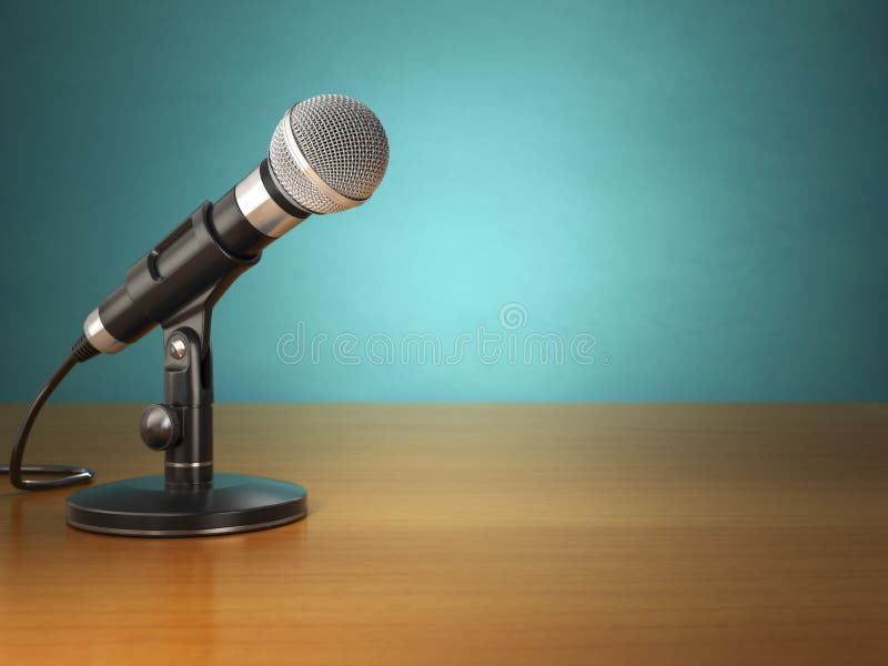 Microphone on the Table in the Green Vintage Studio. Stock Illustration ...