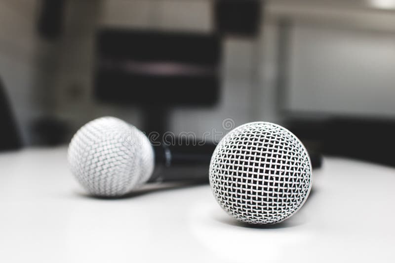 Microphone on Table in Meeting Room Stock Photo - Image of mike ...