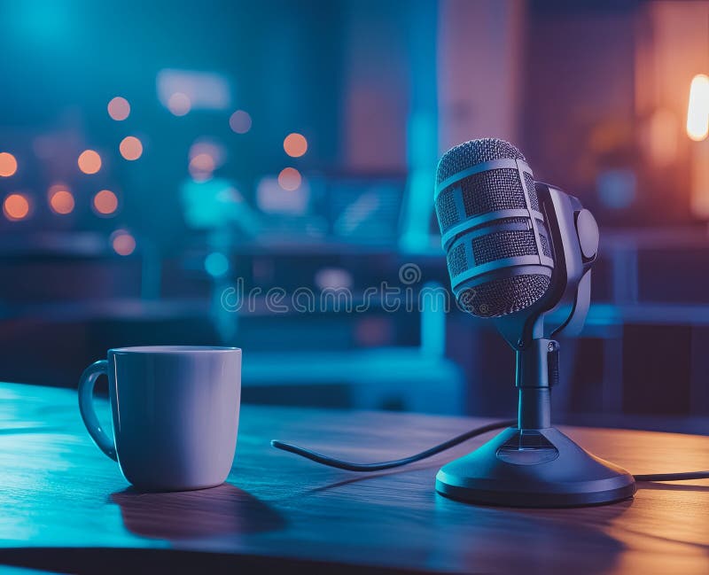 A Microphone is on a Table Next To a Cup. the Microphone is High ...