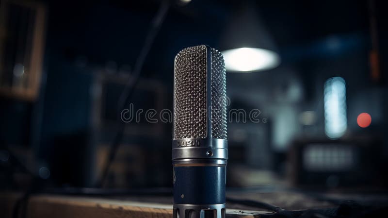 Microphone on the Table in the Recording Studio, Close-up. Podcasr ...