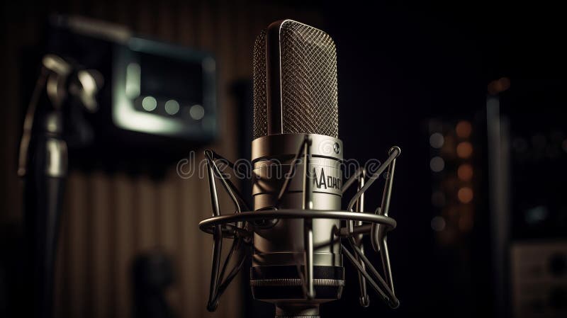Microphone on the Table in the Recording Studio, Close-up. Podcasr ...
