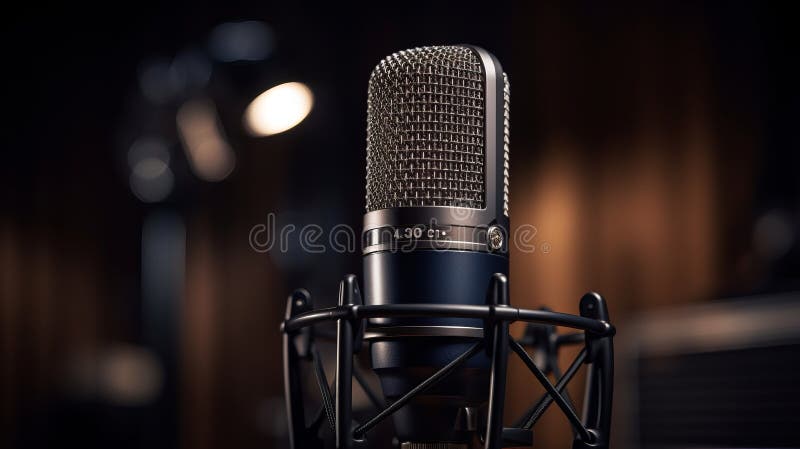 Microphone on the Table in the Recording Studio, Close-up. Podcasr ...