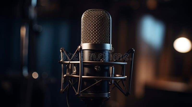 Microphone on the Table in the Recording Studio, Close-up. Podcasr ...