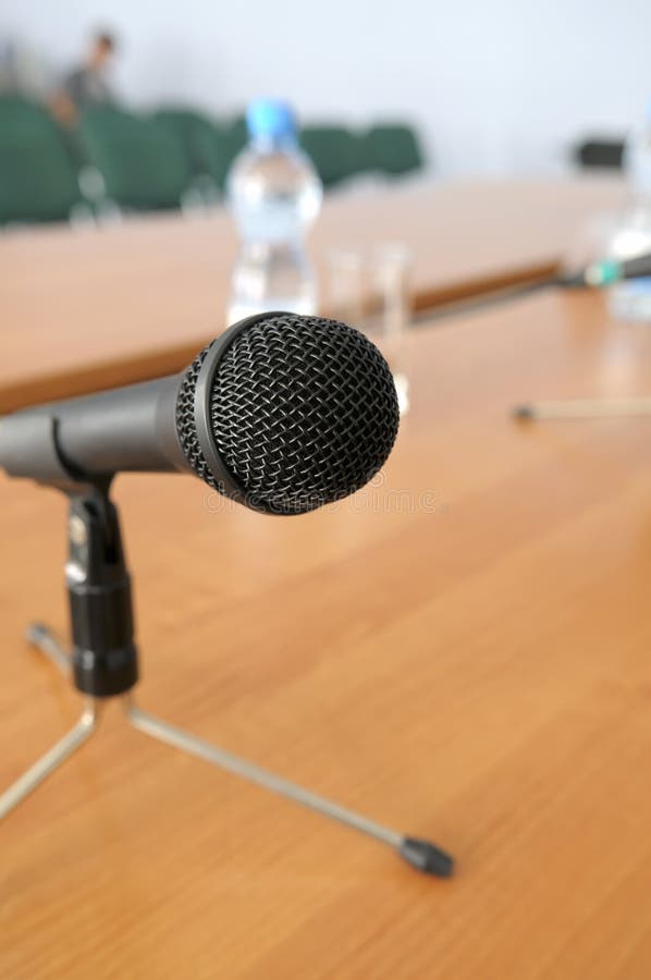 Microphone on Tripod Stand on a Table. Stock Image - Image of ...