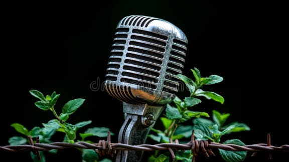 A Microphone Twisted in Barbed Wire, Illustrating the Battle for ...