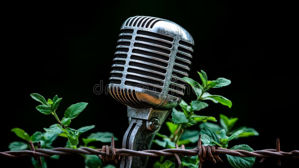 A Microphone Twisted in Barbed Wire, Illustrating the Battle for ...