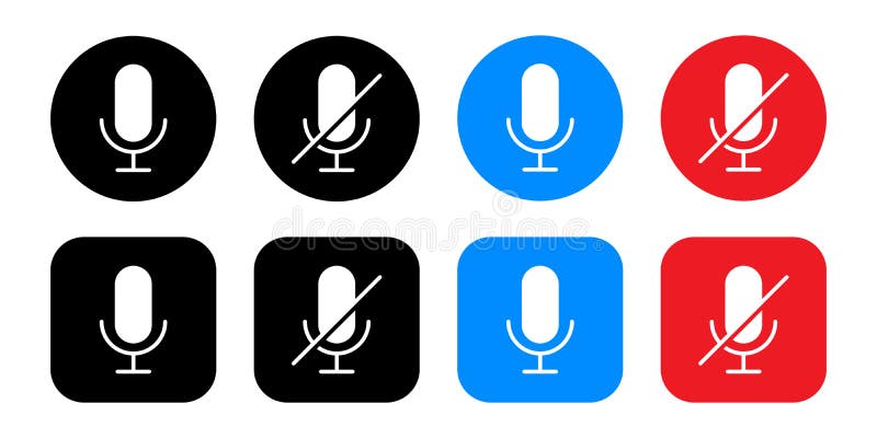 Microphone Vector Icons Button Set. Color Muted Microphone Sign in ...