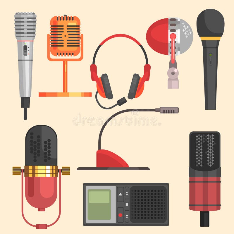 Microphone Vector Illustration Set Stock Vector - Illustration of ...