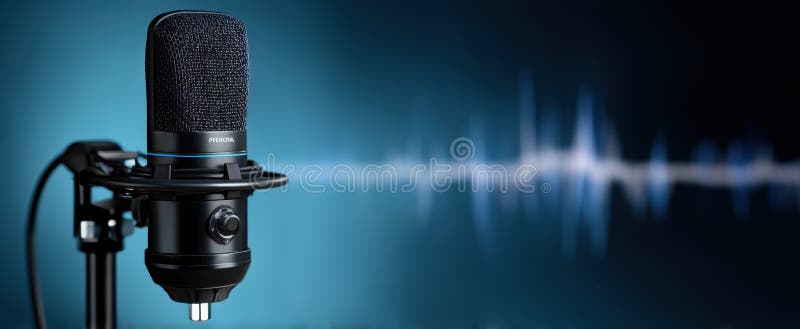 The Microphone with Vibrant Sound Waves in a Professional Studio ...