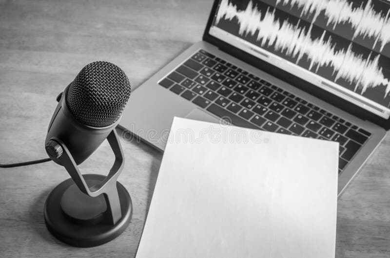 Microphone and Wave Form on the Screen and Blank Sheet Stock Image ...