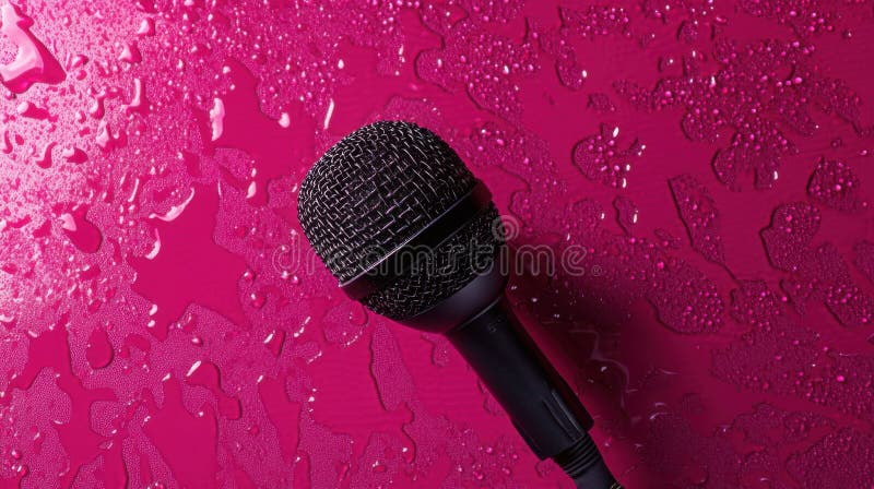 Microphone on a Wet Surface Against a Vibrant Pink Background during a ...