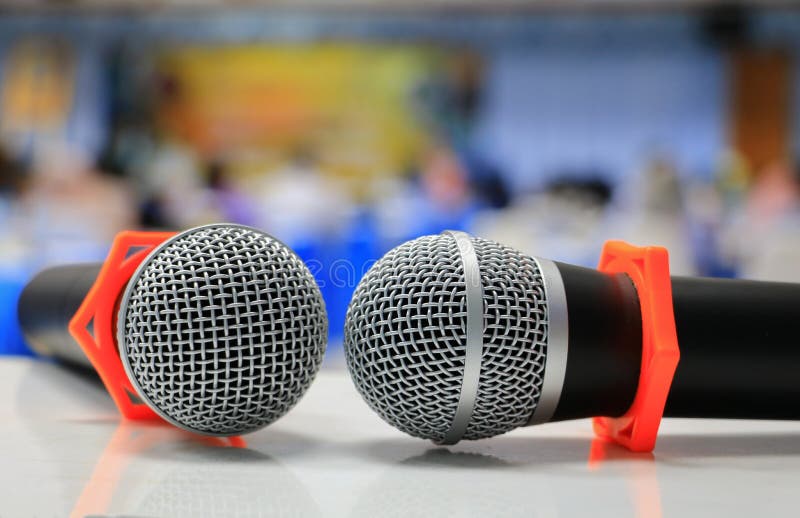 Microphone Wireless in a Meeting Room Seminar Conference Background ...