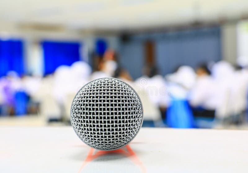 Microphone Wireless on the Table in Seminar Conference Room Stock Image ...