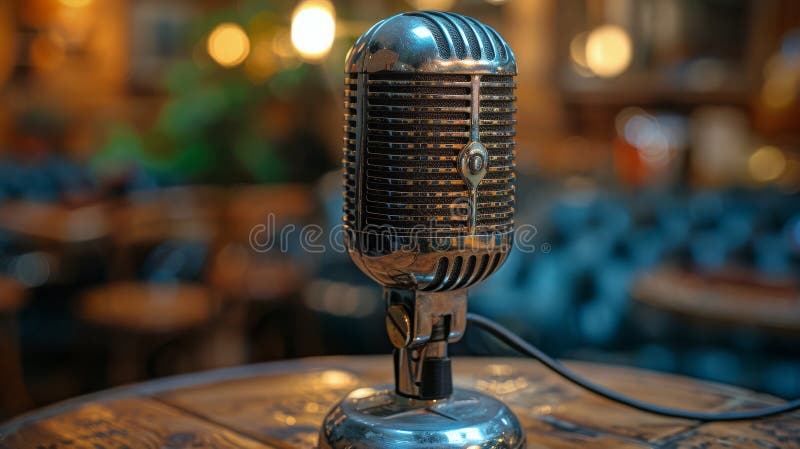 Microphone on Wooden Table stock photo. Image of recording - 314662188