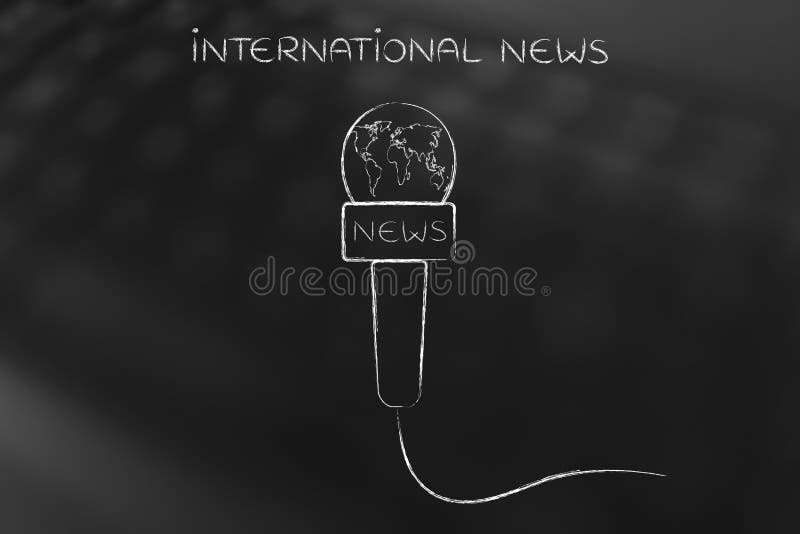 Microphone with World Map, News Coverage & Headlines Concept Stock ...