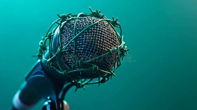 Microphone Wrapped in Barbed Wire on Stage. Stock Photo - Image of ...