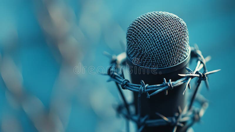Microphone Wrapped in Barbed Wire, Symbolic Concept. Stock Image ...