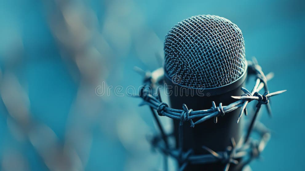 Microphone Wrapped in Barbed Wire, Symbolic Concept. Stock Image ...