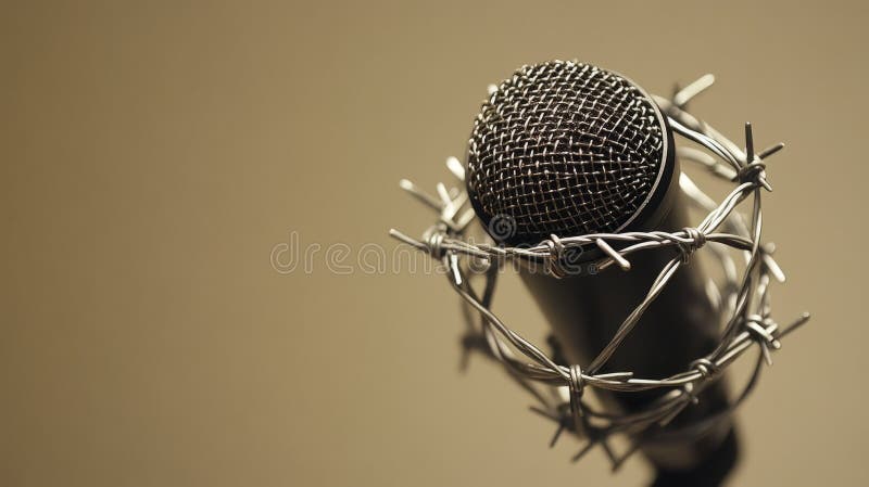 Microphone Wrapped in Barbed Wire, Symbolizing Restriction and Freedom ...
