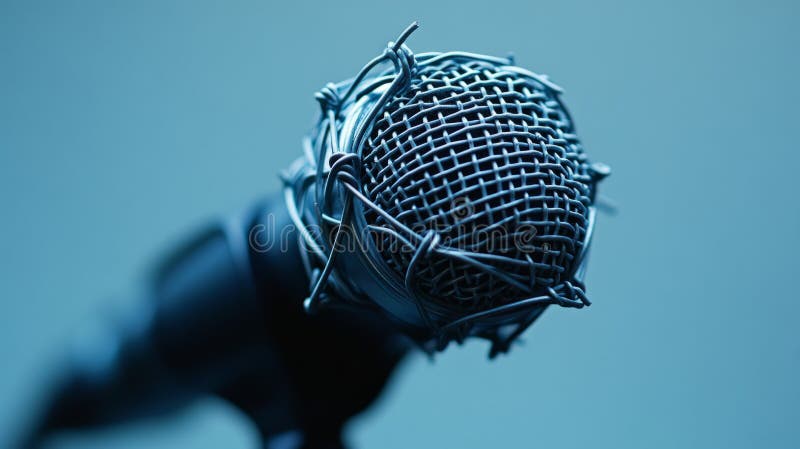 Microphone Wrapped in Barbed Wire, Symbolizing Restriction. Stock Image ...