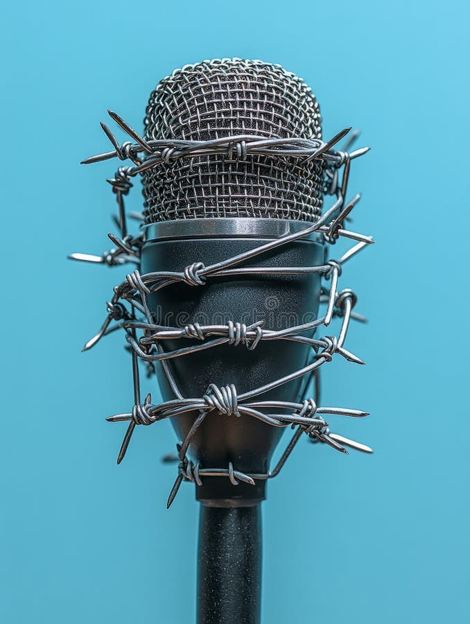 Microphone Wrapped Barbed Wire Teal Background Stock Photos - Free ...