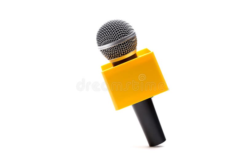 Microphone with Yellow Cube Isolated on White. Stock Photo - Image of ...