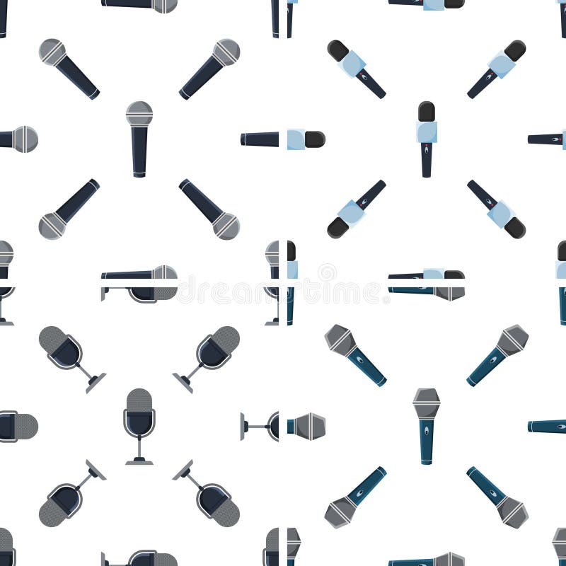 Microphones Creating a Seamless Pattern on White Background Stock ...