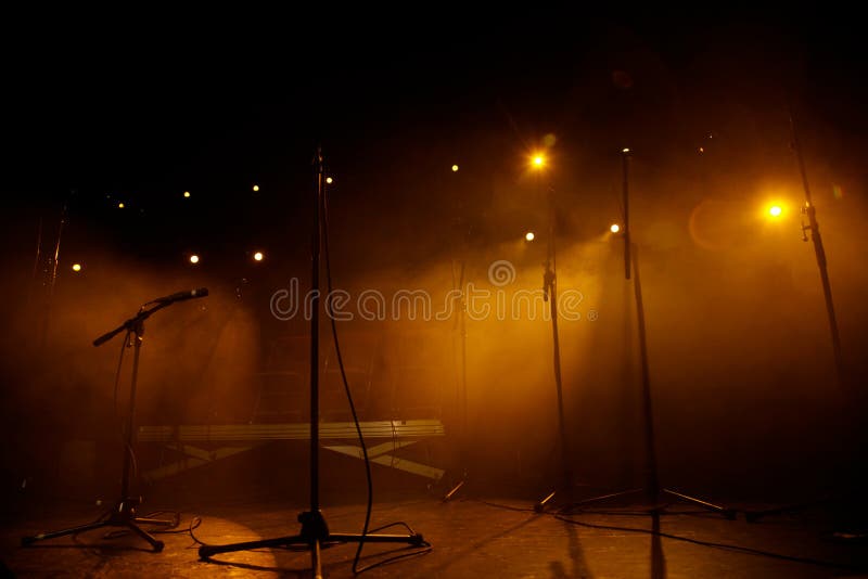 Microphones in an Empty Rock Concert Stage Stock Image - Image of ...