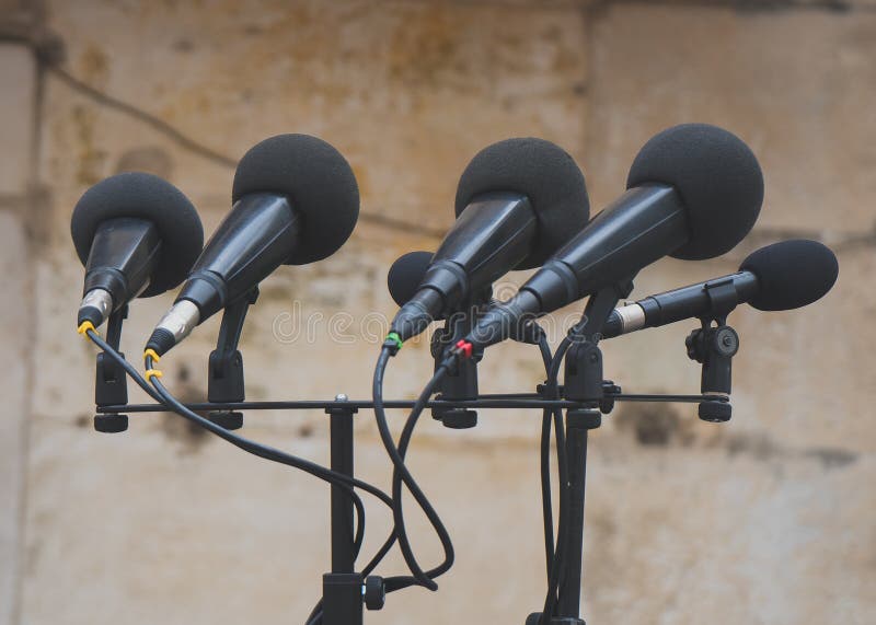 Microphones. stock image. Image of graduation, news - 130179277