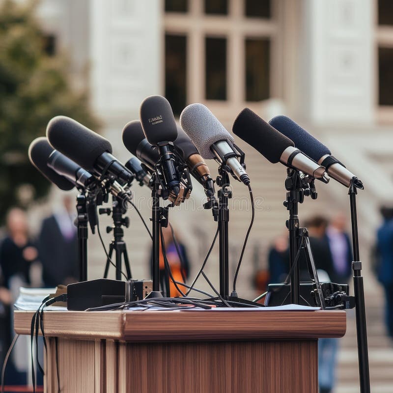 Microphones on Stage during a Press Conference. Stock Illustration ...
