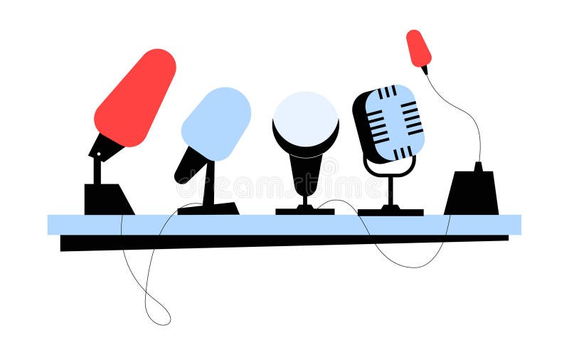 Microphones on a Stand in Flat Vector Illustration Symbolizing Press ...