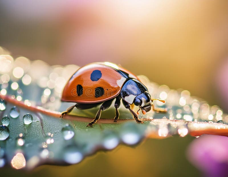 Microphotography of a Small Ladybug on a Leaf Stock Illustration ...