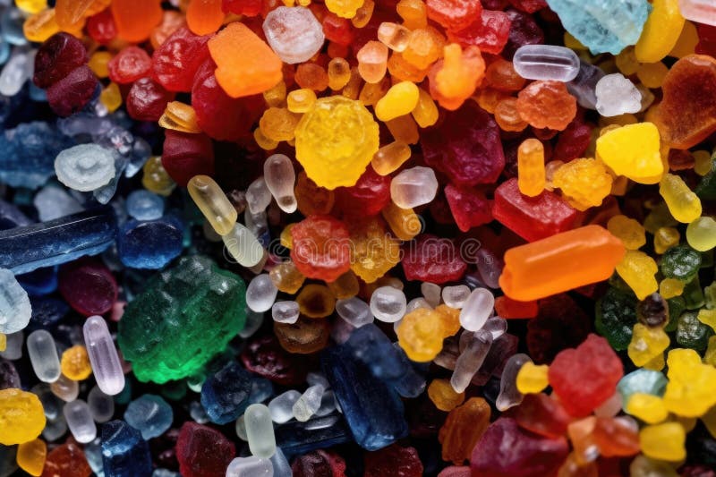 Microplastic Beads in Various Shapes and Colors Under Microscope Stock ...