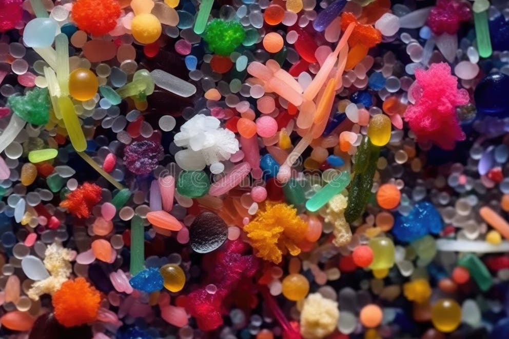 Microplastic Beads in Various Shapes and Colors Under Microscope Stock ...