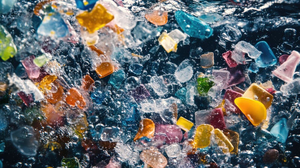 Microplastic Debris Floating Underwater with Air Bubbles, Symbolizing ...