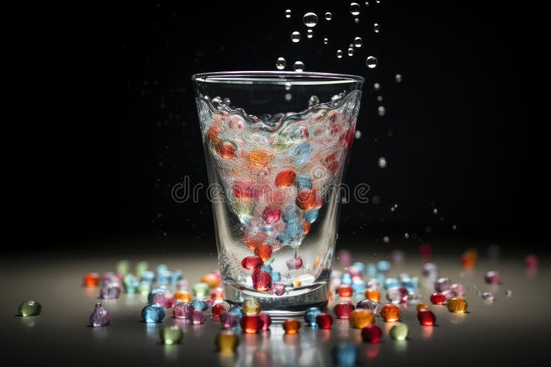 Microplastic Floating in a Glass of Water, Surrounded by Colorful Drops ...