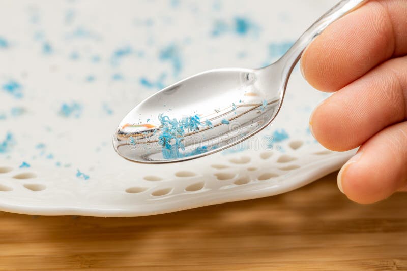 Microplastic in Food, Environment and Health Concept, Spoon and Plate ...