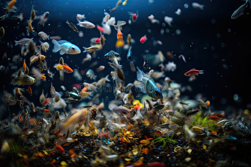 Microplastic Particles Swimming in a Fish Tank Stock Illustration ...