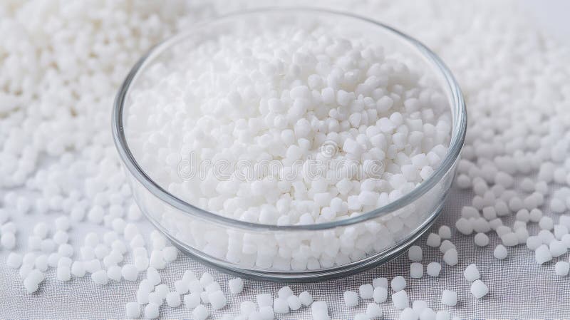 Microplastic Pellets Viewed Closely in a Clear Dish on a Textured ...