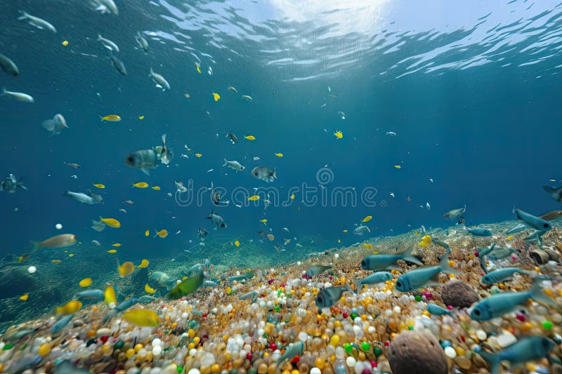 Microplastic Pollution in the Ocean, with Fish Swimming among Plastic ...