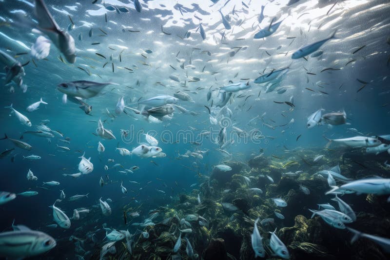 Microplastic Pollution in the Ocean, with Fish Swimming among Plastic ...